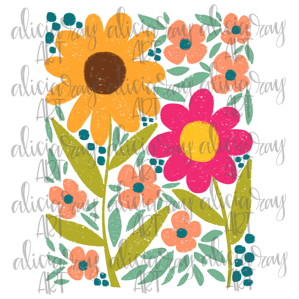 Yellow And Pink Retro Florals – Alicia Ray Art