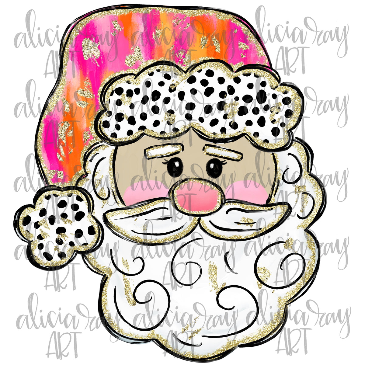 Pink And Orange Preppy Santa Claus – Alicia Ray Art