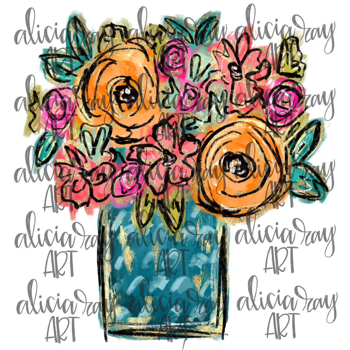 Messy Painted Flower Jar 2 – Alicia Ray Art