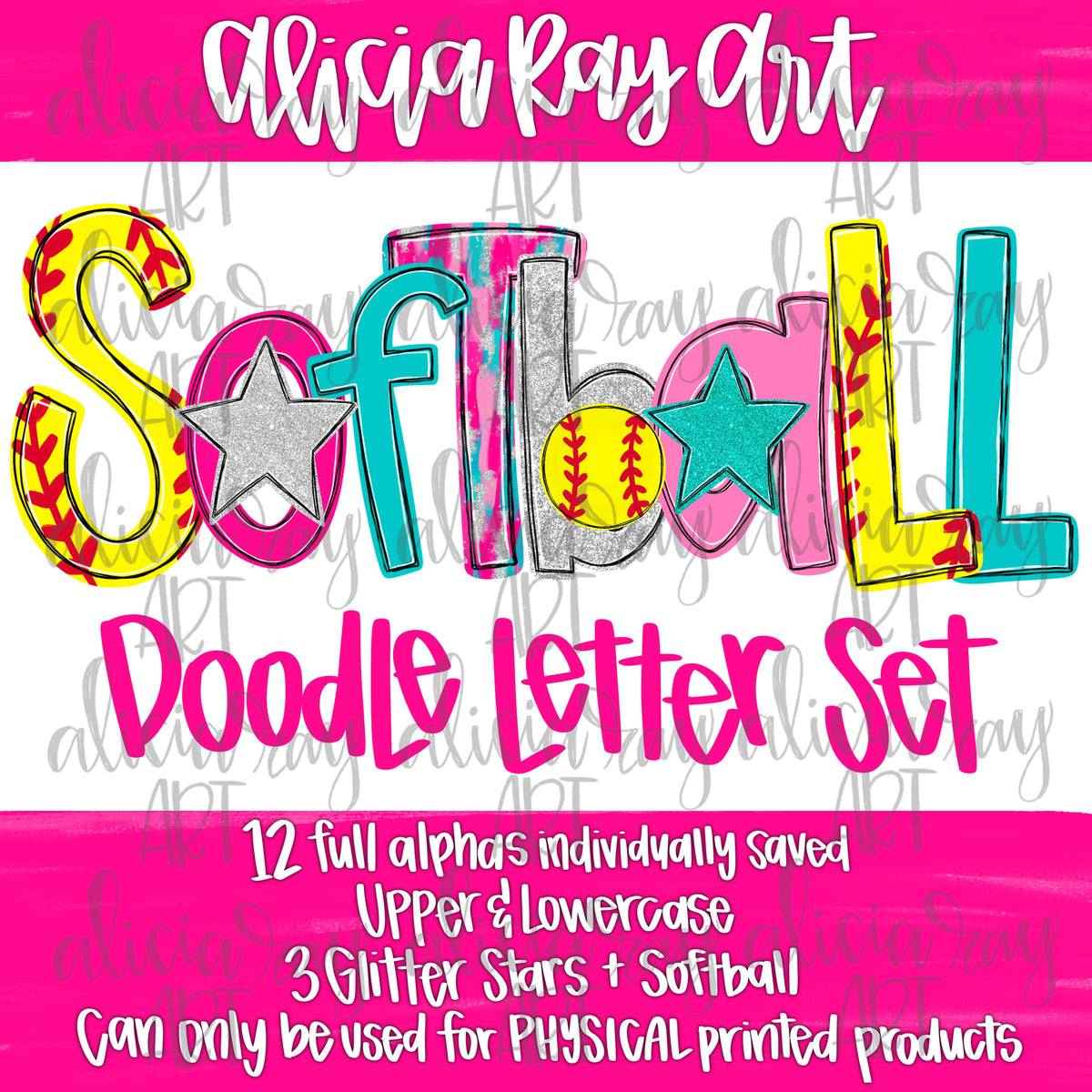 Softball Doodle Letters Alpha Set – Alicia Ray Art