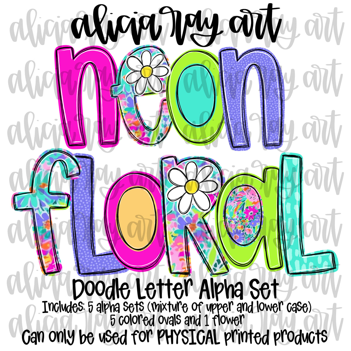 Neon Floral Doodle Letters Alpha Set – Alicia Ray Art