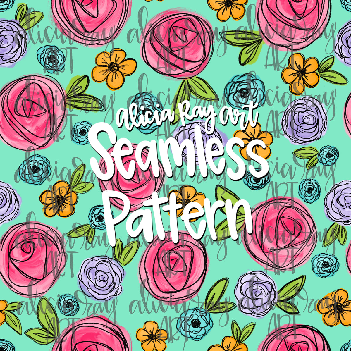 Aqua Floral Seamless Pattern – Alicia Ray Art