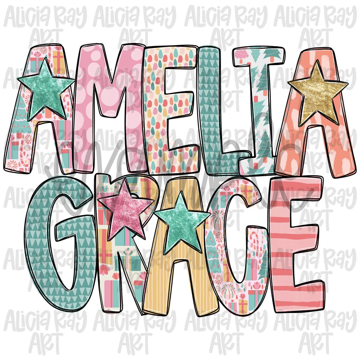 Holly Jolly Christmas Doodle Letters Alpha Set – Alicia Ray Art