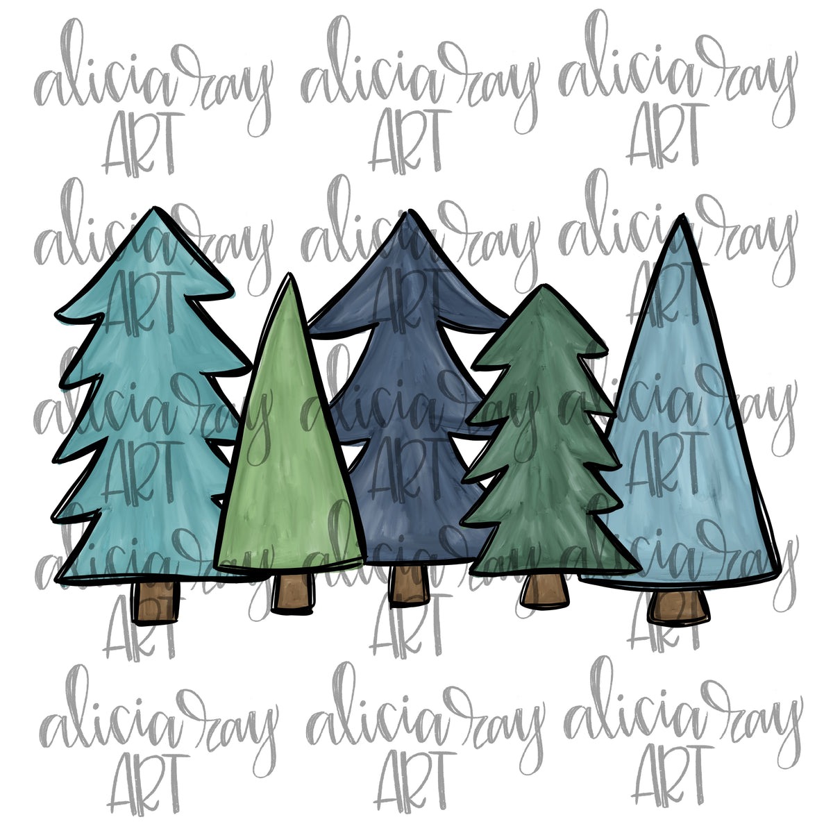 Blue Christmas Trees – Alicia Ray Art