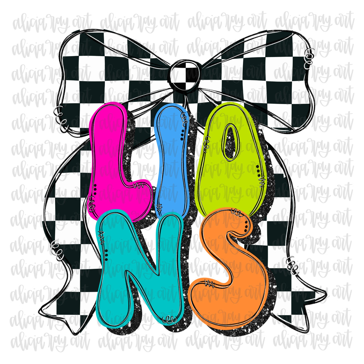 Lions Preppy Neon Checkered Bow – Alicia Ray Art