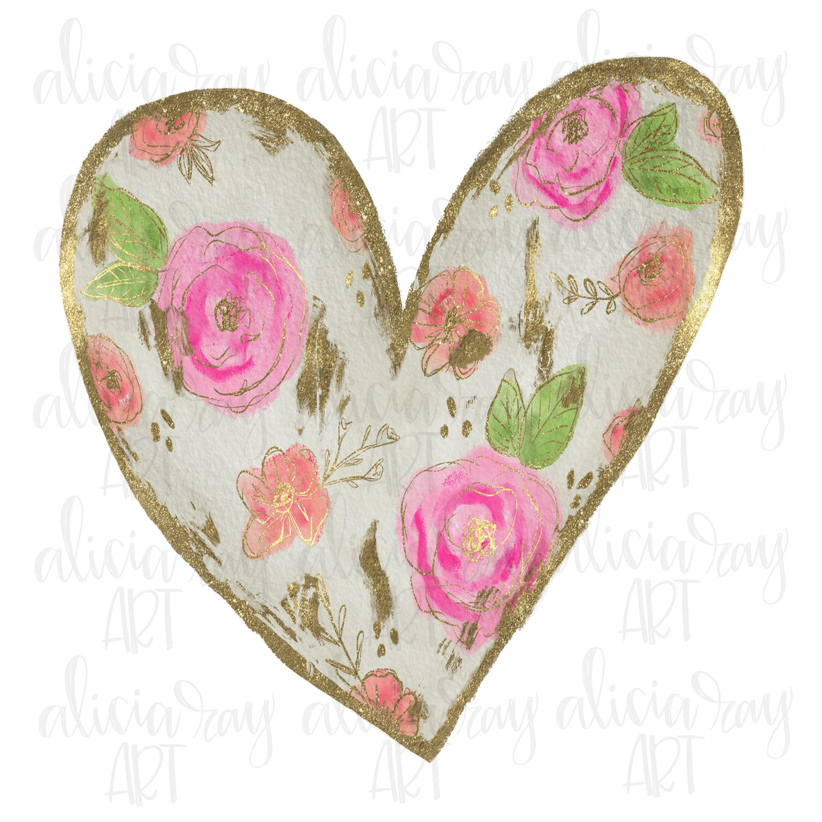 Gold Foil Floral Heart – Alicia Ray Art