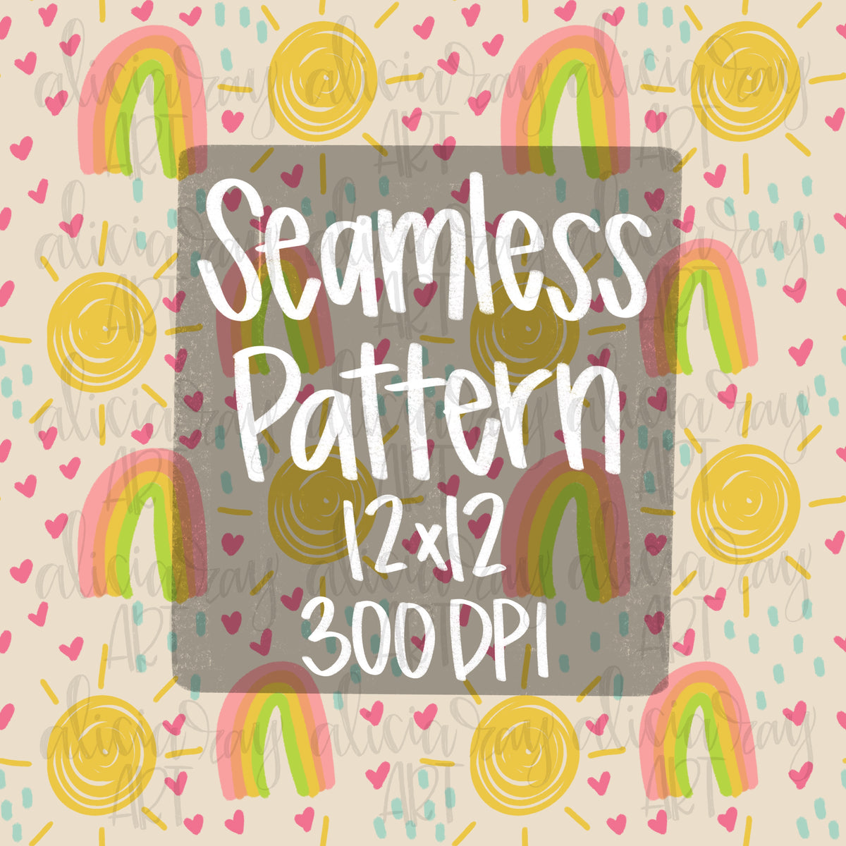 Sunshine and Rainbows Seamless Pattern – Alicia Ray Art