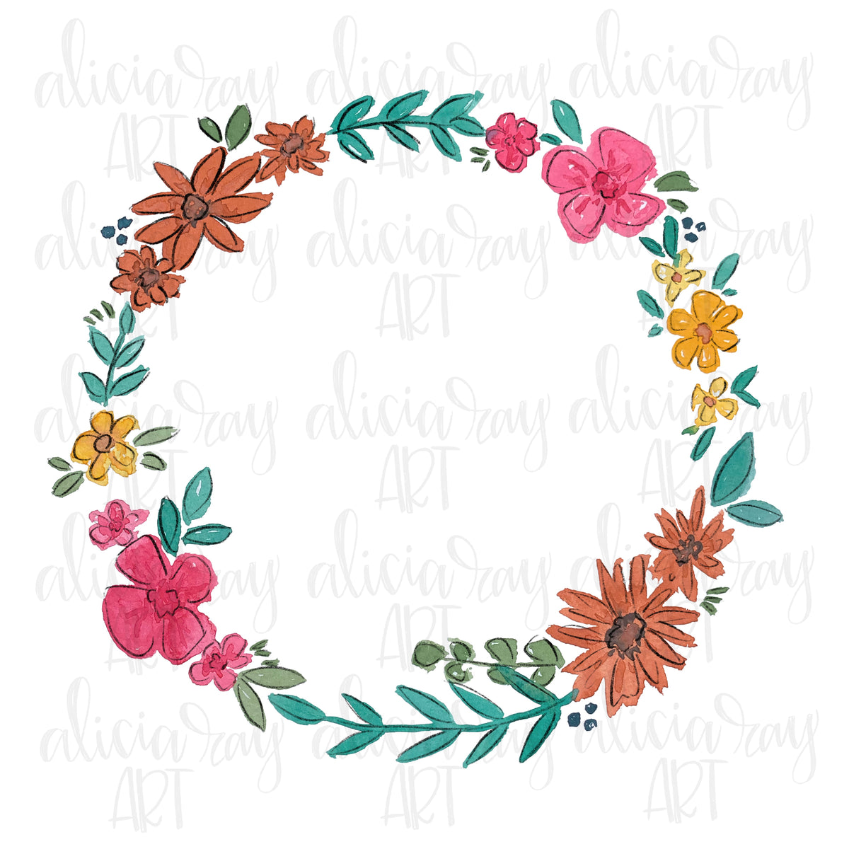 Watercolor Floral Wreath Frame – Alicia Ray Art