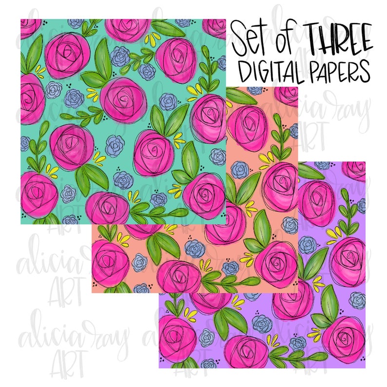 Floral Digital Papers - Set of 3 – Alicia Ray Art